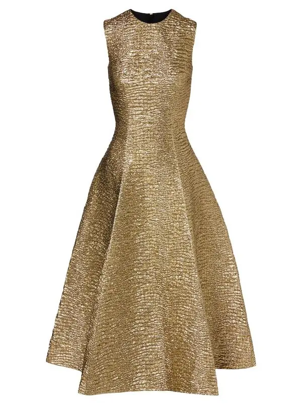 EMILIA WICKSTEAD Mara Metallic-effect Seersucker Midi Dress - Gold