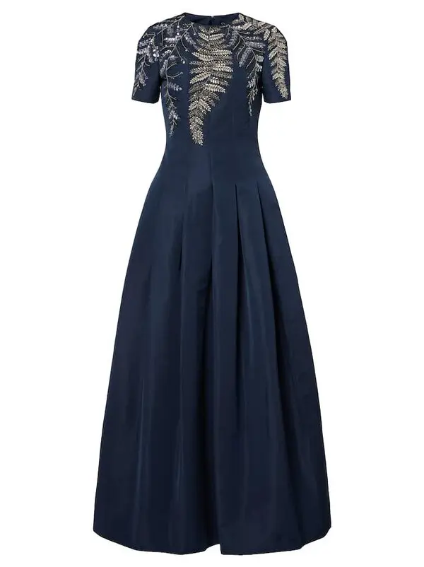Oscar De La Renta Embellished Faille Gown - Blue