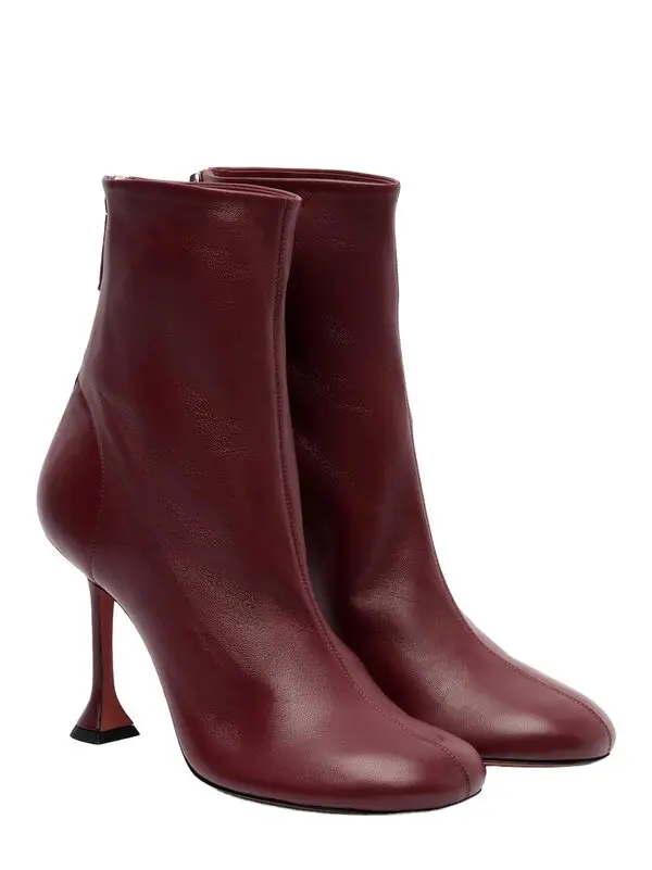 Amina Muaddi Iris 95 Leather Ankle Boots - Burgundy