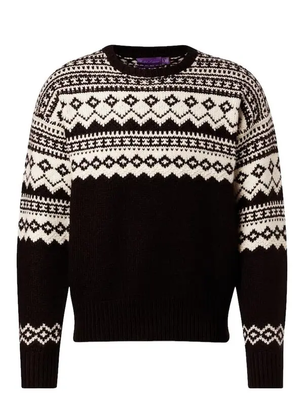 Ralph Lauren Purple Label Intarsia Cashmere Crewneck Sweater - Black