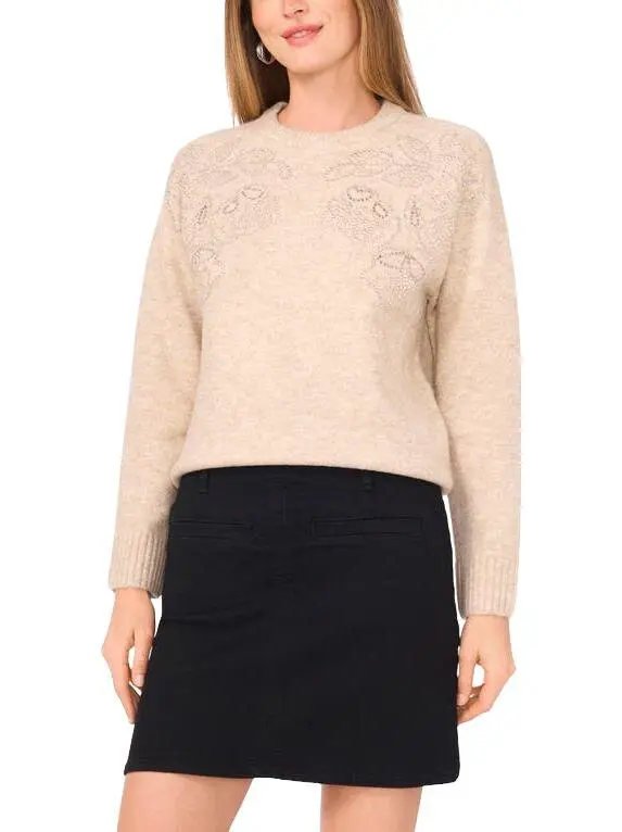 Vince Camuto Bead Detail Crewneck Sweater - Oatmeal