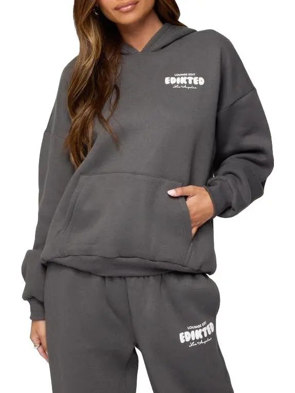 EDIKTED Lounge Edit Logo Graphic Hoodie - Dark-gray