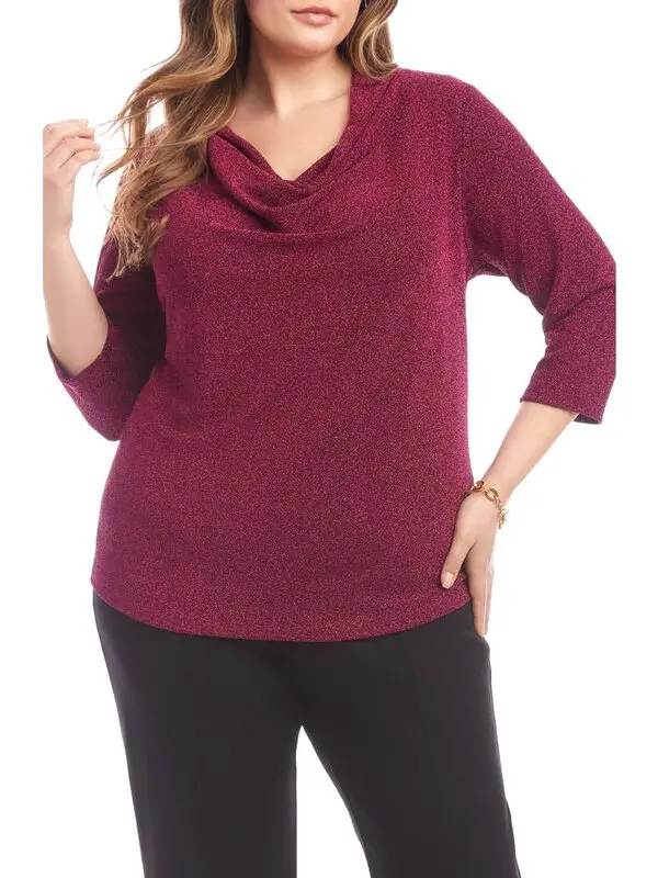 Karen Kane Metallic Knit Cowl Neck Top - Magenta