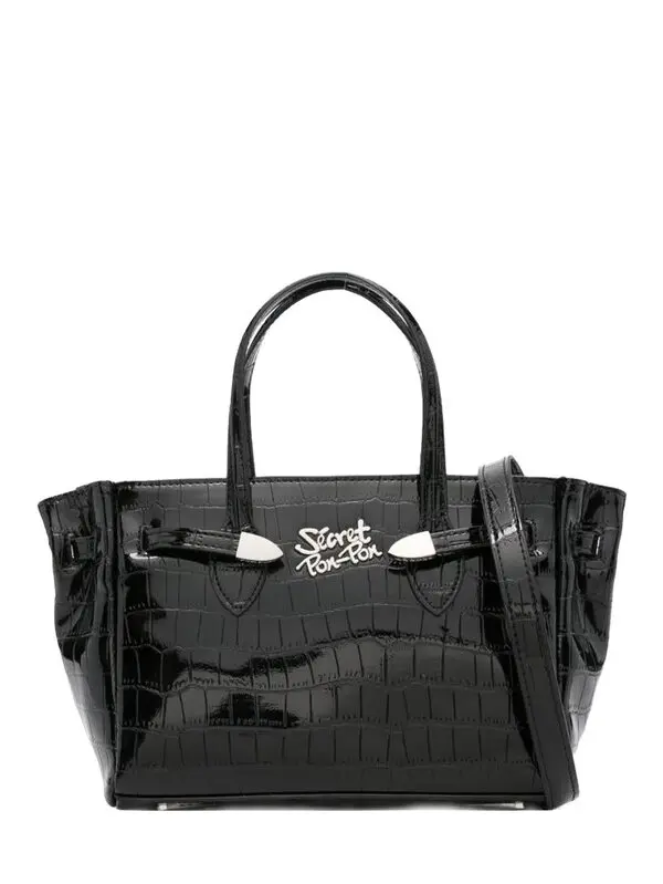 SECRET PON-PON Crocodile-print Shoulder Bag - Black