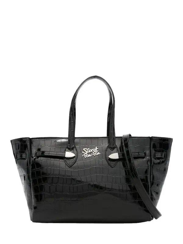 SECRET PON-PON Crocodile-embossed Shoulder Bag - Black