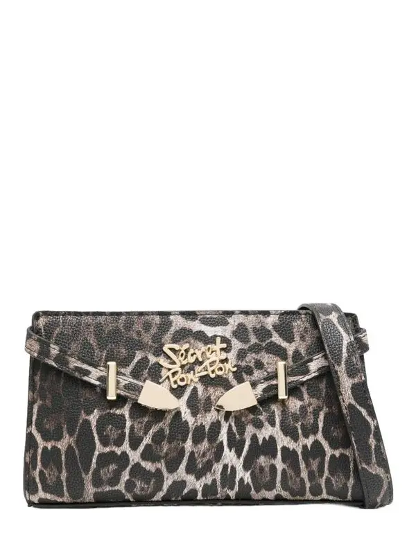 SECRET PON-PON Leopard-print Logo-plaque Clutch - Brown