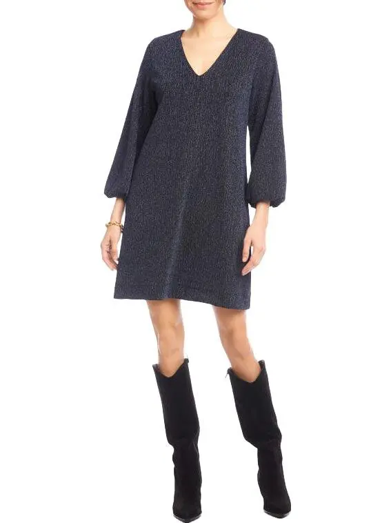 Karen Kane Metallic Long Sleeve Mini Dress - Navy