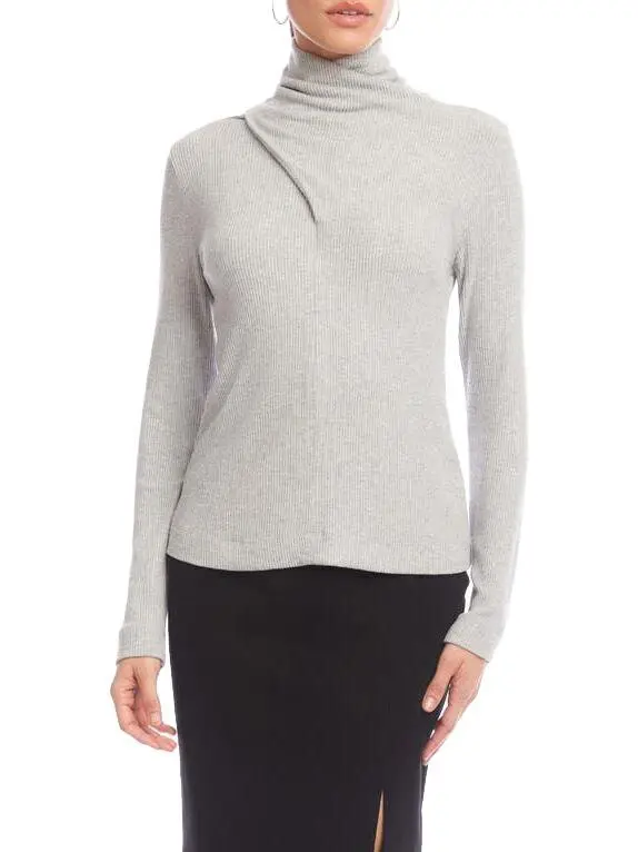 Karen Kane Rib Faux Wrap Turtleneck Top - Heather Gray