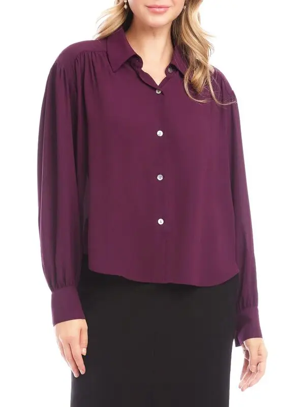 Karen Kane Drapey Crepe Button-up Shirt - Eggplant