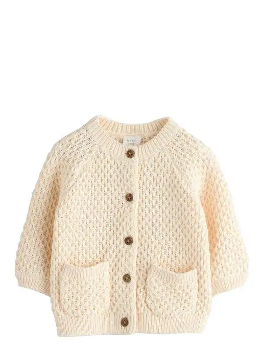 NEXT Rainbow Slogan Cotton Cardigan - Neutral