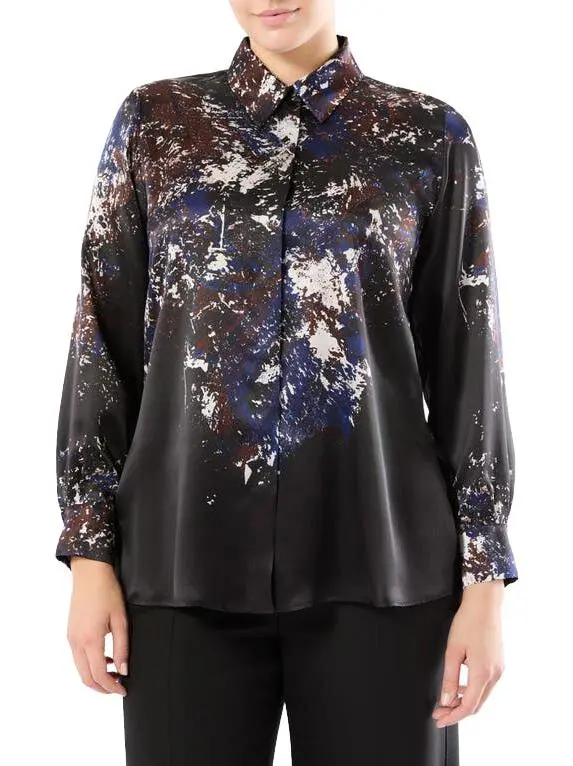 Marina Rinaldi Printed Silk Shirt - Black