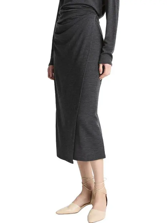 Vince Ruched Wool Blend Knit Midi Skirt - Dark Heather Grey