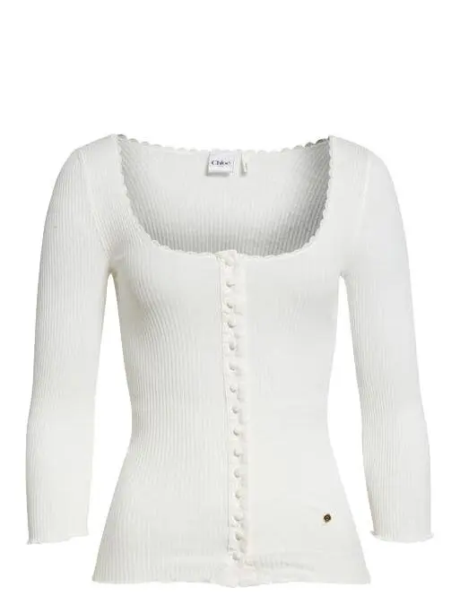 Chloé Three-quarter Sleeve Button-up Top - White