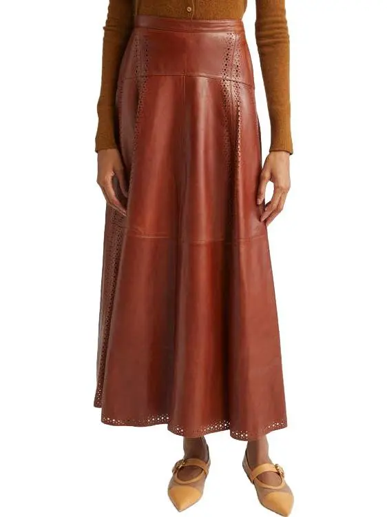 Ulla Johnson Aninda Eyelet-trim Leather A-line Skirt - Wenge