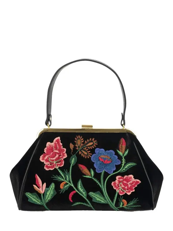 Jeffrey Campbell Frame Floral Embroidered Velvet Shoulder Bag - Black Velvet Floral Multi
