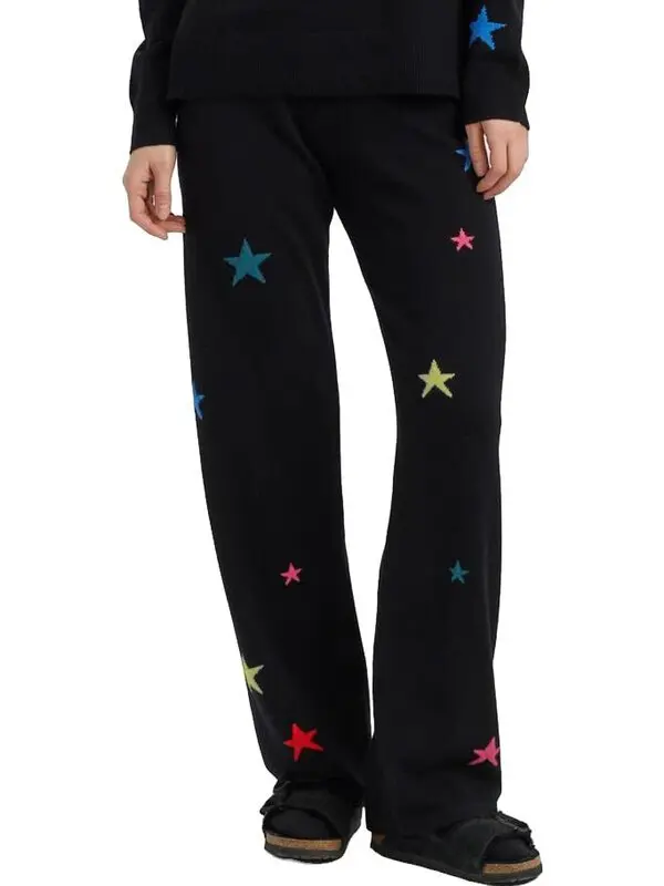 Chinti & Parker Wool Cashmere Star Wide-leg Track Pants - Black/multi