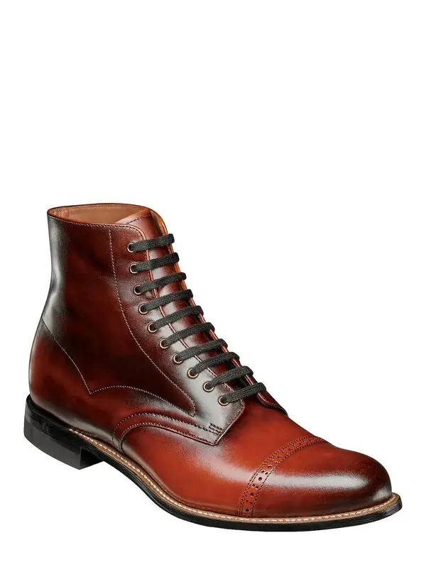 STACY ADAMS Madison Cap Toe Lace Up Boot - Cognac