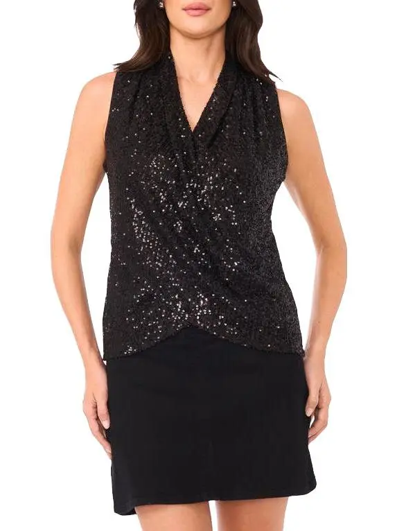 Vince Camuto Sequin Crossover Sleeveless Top - Rich Black