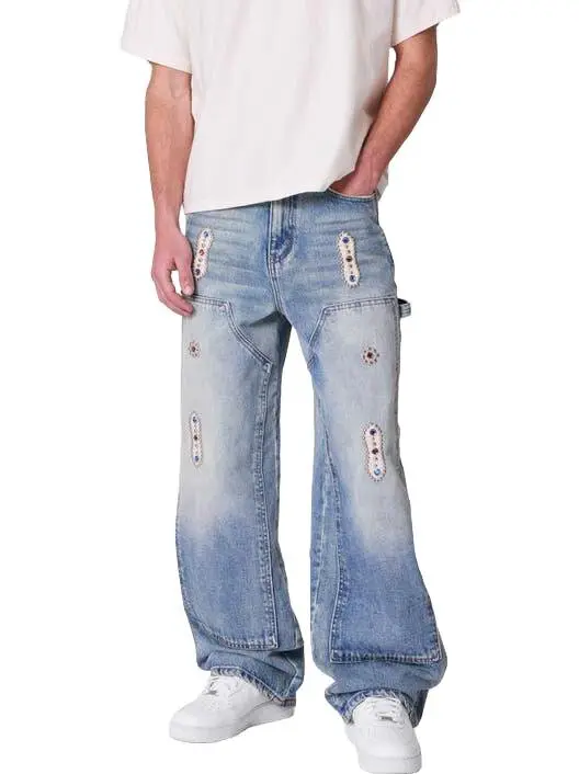 Mnml Western Jewel Baggy Carpenter Jeans - Blue