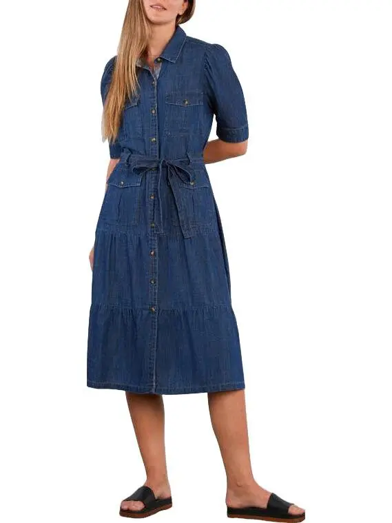 BILLY T Dreamer Belted Tiered Denim Utility Shirtdress - Dream Blue
