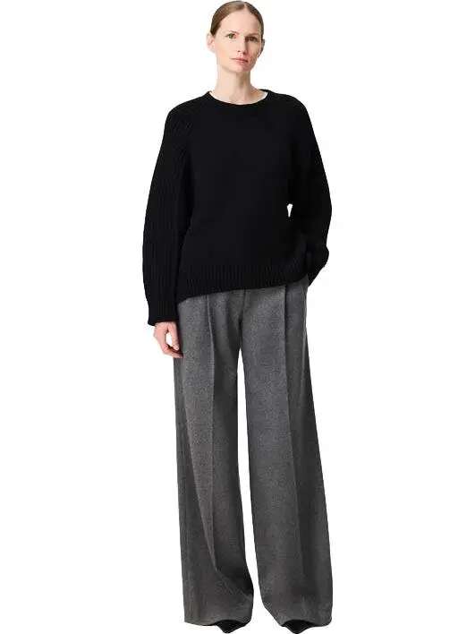 Another Tomorrow Oversized Luxe Crewneck Sweater - Black