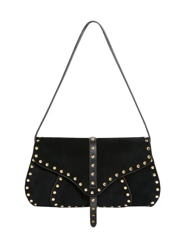 AIMEE Armour Leather Baguette Shoulder Bag - Black Suede