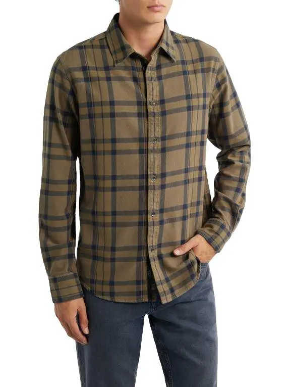 Rag & Bone Tomlin Overdye Plaid Cotton Flannel Button-up Shirt - Dark Green