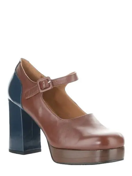 Fly London Eril Platform Pump - Cognac/navy