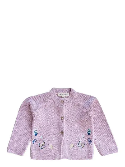 TIMO & VIOLET Embroidered Butterfly Knit Cardigan - Purple