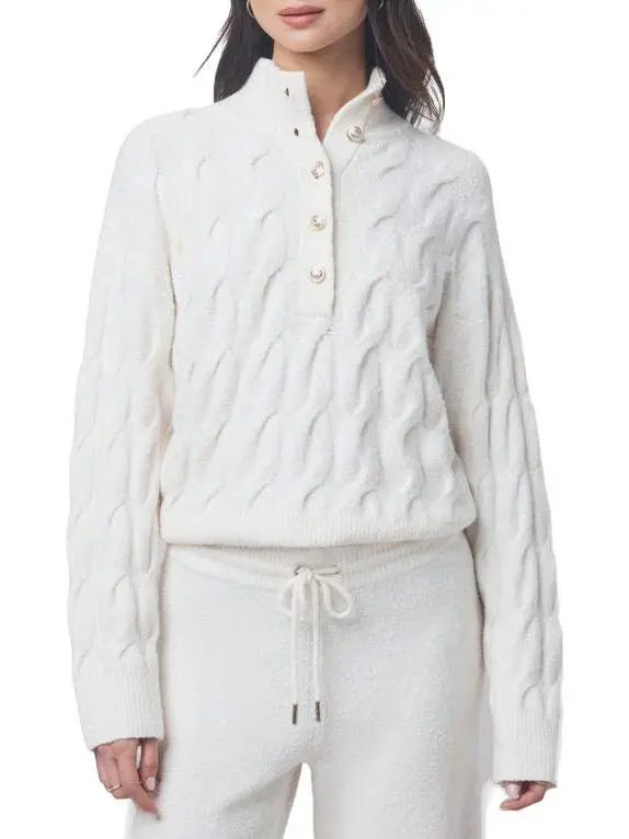Splendid Cable Knit Half Placket Sweater - Snow