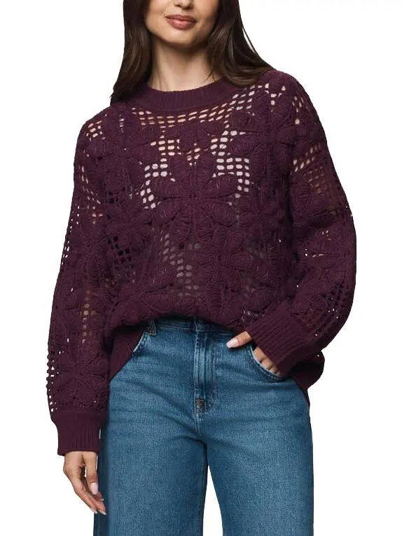 Splendid Magnolia Floral Open Stitch Sweater - Washed Plum