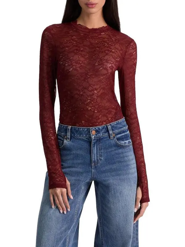 Alice + Olivia Taeyn Lace Bodysuit - Oxblood