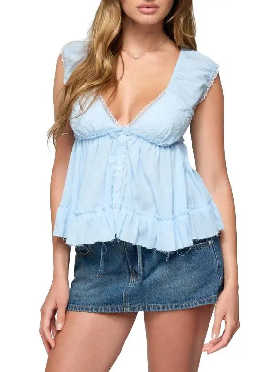 EDIKTED Cotton Babydoll Top - Light-blue