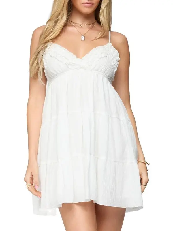 EDIKTED Cotton Tiered Babydoll Minidress - White