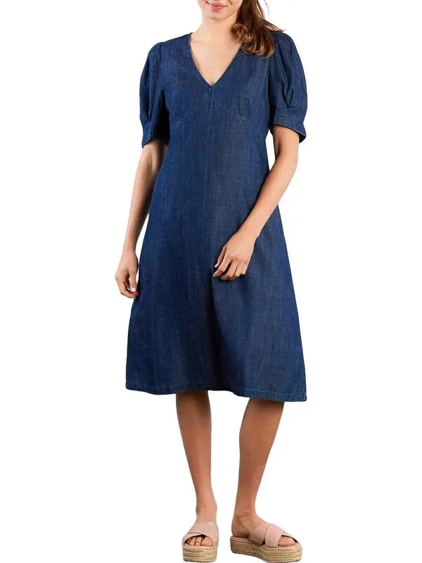 WASH LAB DENIM Blossom Puff Sleeve Denim Dress - Blossom Blue