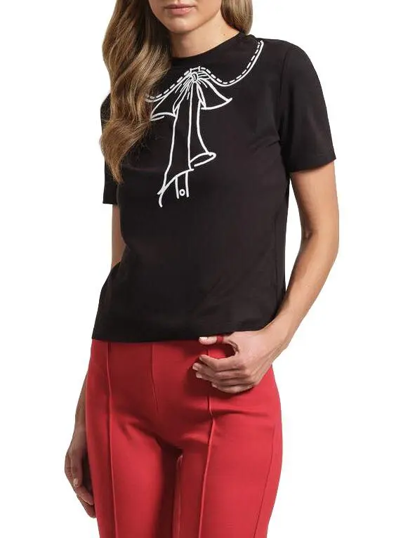 ISAAC MIZRAHI NEW YORK Stretch Cotton Graphic T-shirt - Bow Tee