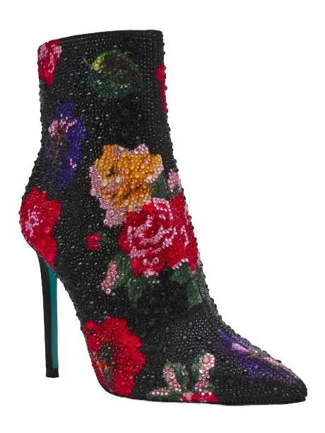 Betsey Johnson Belle Rhinestone Floral Bootie - Black Flower Multi