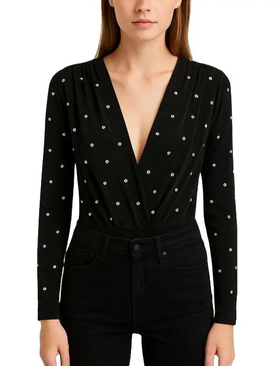 NOCTURNE Embellished V-neck Bodysuit - Black