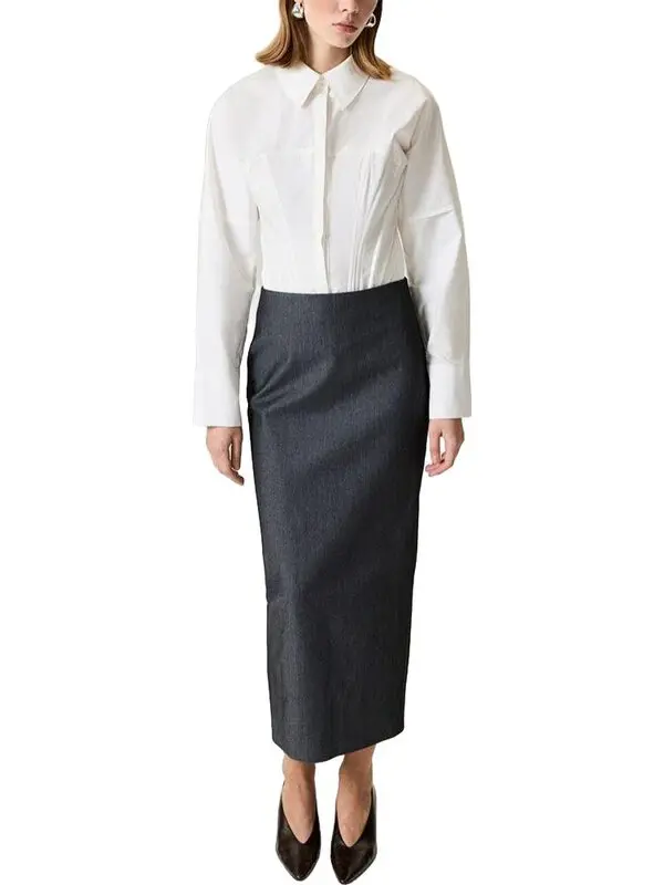 NOCTURNE Back Slit Tailored Maxi Skirt - Anthracite