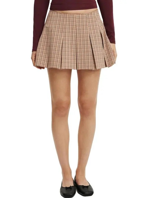 COTTON ON Pleated Mini Skirt - Brown Check