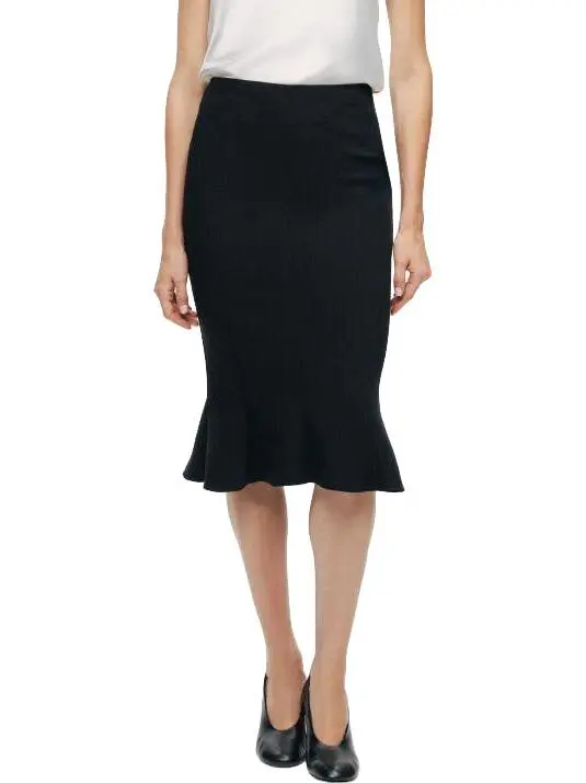 NOCTURNE Flounced Hem Fishtail Midi Skirt - Black