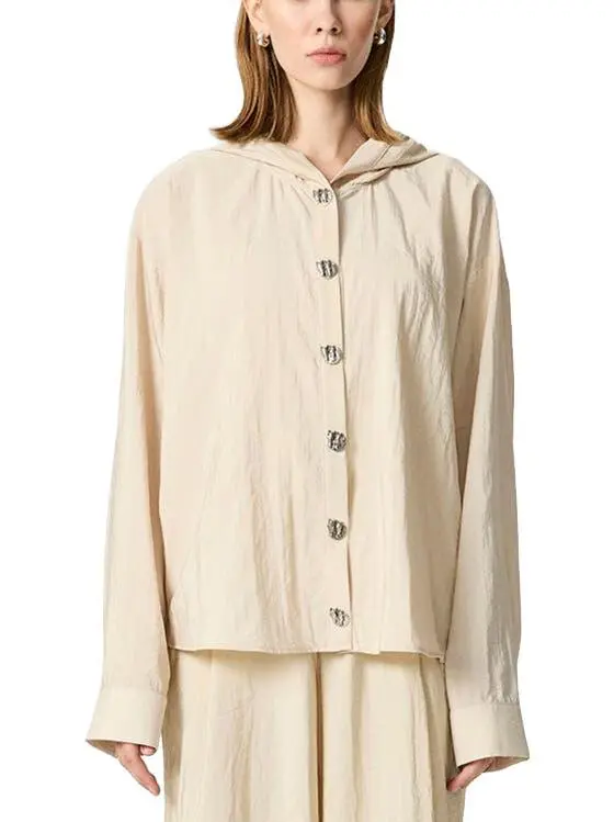 NOCTURNE Hooded Snap-button Shirt - Ivory