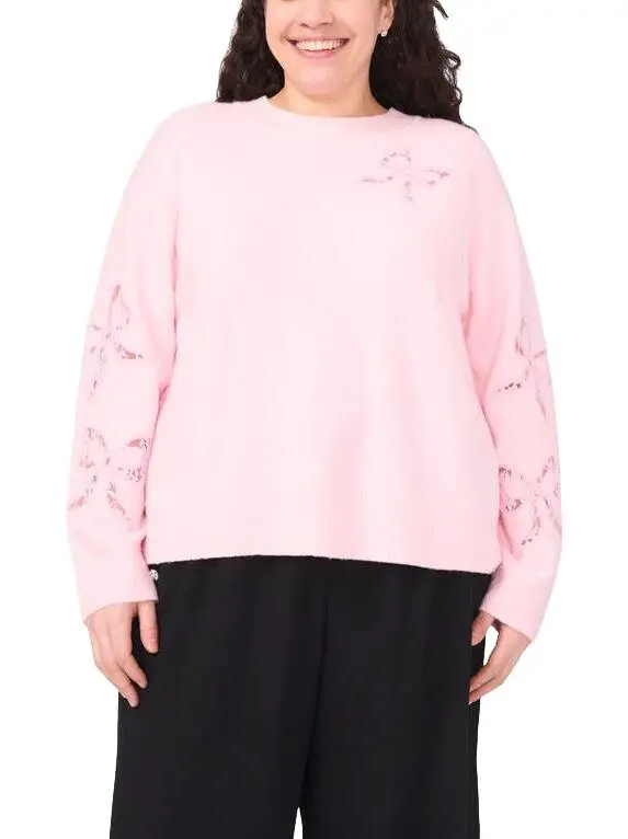 CECE DUPRAZ Lace Bow Inset Crewneck Sweater - Pink Horizon