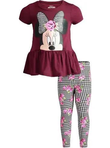 Disney Minnie Mouse T-shirt And Leggings Set - Wine Red