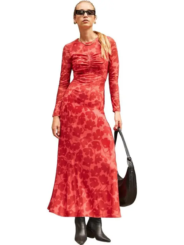 RO&ZO Floral Mesh Print Dress - Red
