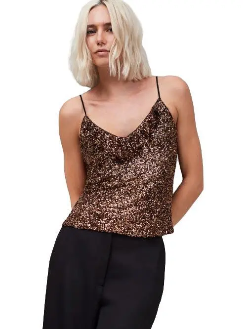 RO&ZO Sequin V-neck Cami - Brown