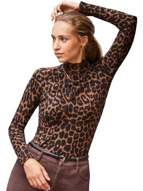 RO&ZO Leopard Print Turtleneck Jumper - Brown