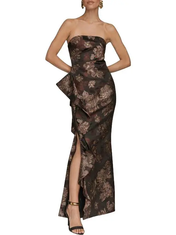 Donna Karan New York Metallic Floral Jacquard Strapless Gown - Chocolate Plum