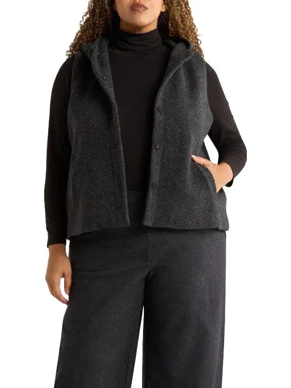 Eileen Fisher Wool Blend Hooded Vest - Charcoal