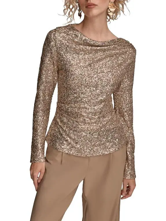 Donna Karan New York Sequin Pleated Shoulder Top - Pale Gold